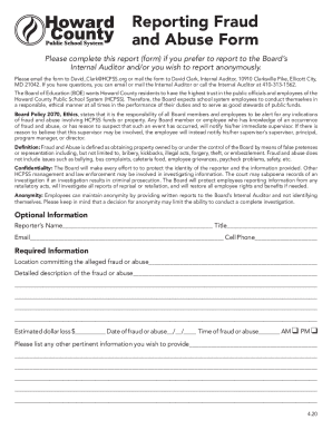 Fillable Online Anonymous Form for Reporting Fraud and Abuse - Pembroke ...
