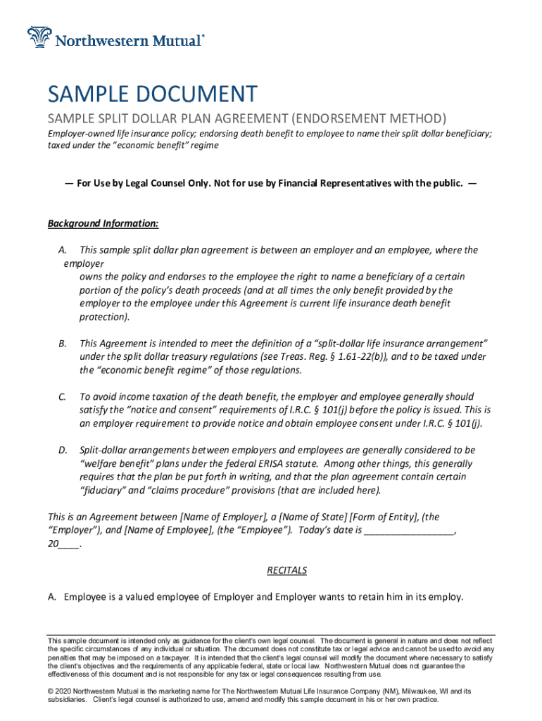 Fillable Online Form of Split-Dollar Agreement Fax Email Print - pdfFiller