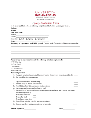 Fillable Online Service-Learning Student Evaluation Form Fax Email ...