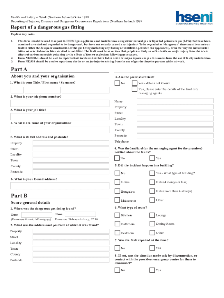Fillable Online Report of a dangerous gas fitting ni2508g2. Report of a dangerous gas fitting ...