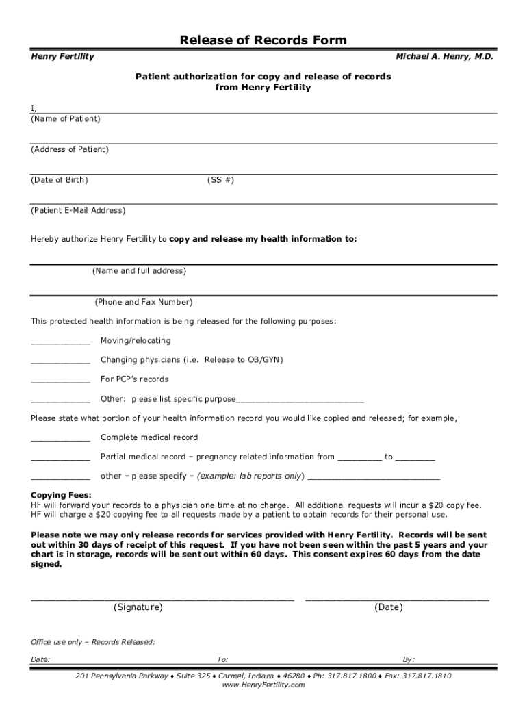 Fillable Online Patient authorization for copy and release of records ...