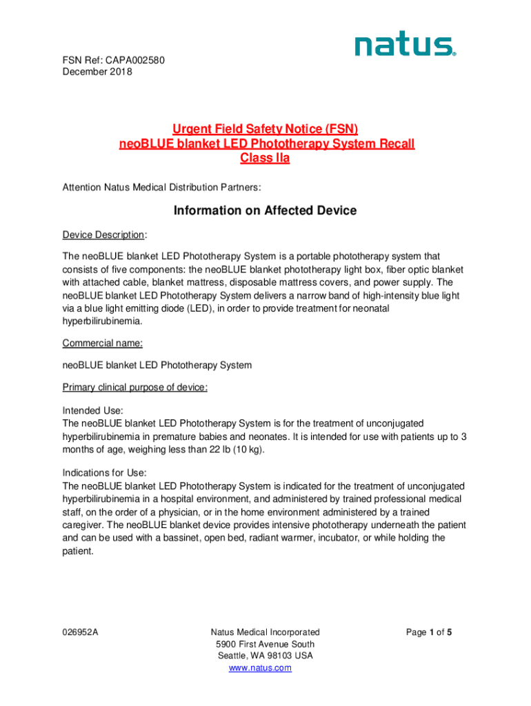 Fillable Online Urgent Field Safety Notice (FSN) neoBLUE blanket LED ... Fax Email Print - pdfFiller