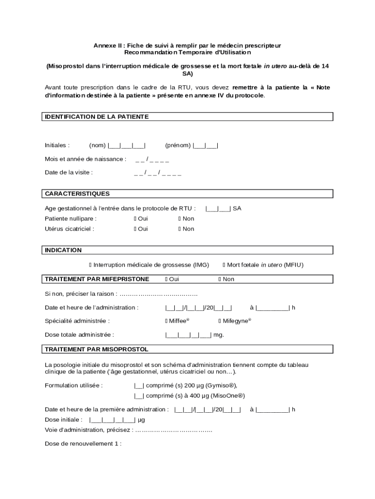 Fiche de suivi patientes Doc Template | pdfFiller