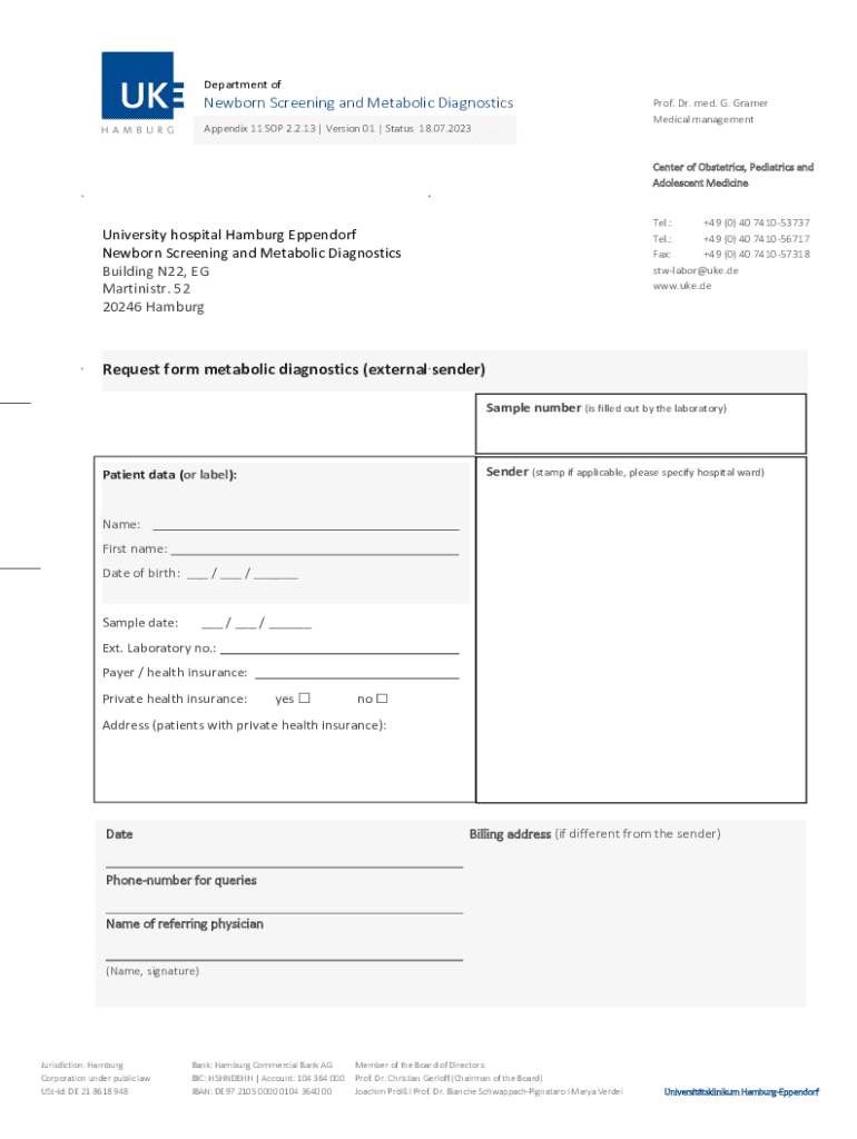 Fillable Online Request form metabolic diagnostics (external sender) Fax Email Print - pdfFiller