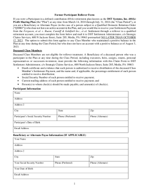 Fillable Online DST-Former-Participant-Rollover-Form- ... Fax Email ...