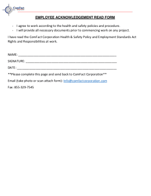 Fillable Online EMPLOYEE ACKNOWLEDGEMENT READ FORM Fax Email Print ...