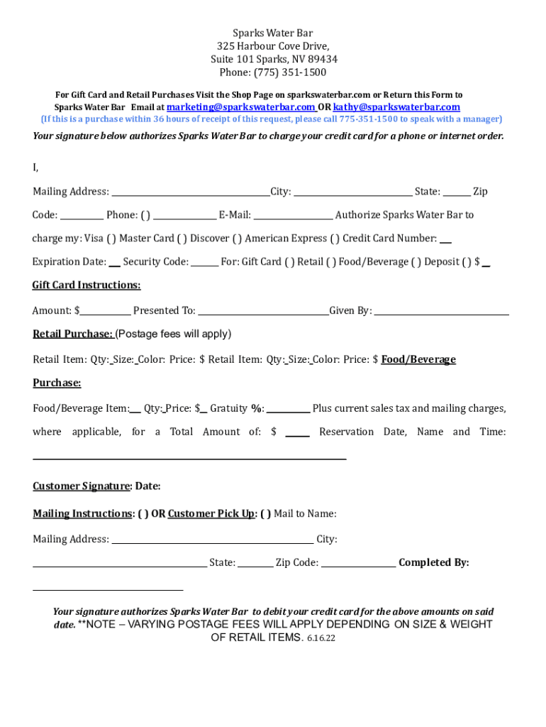 Fillable Online SPARKS WATER BAR - Restaurant Reviews, Photos & ... Fax Email Print - pdfFiller