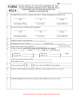 Fillable Online water nv Form 4024 - Fill Out, Sign Online and Download ...
