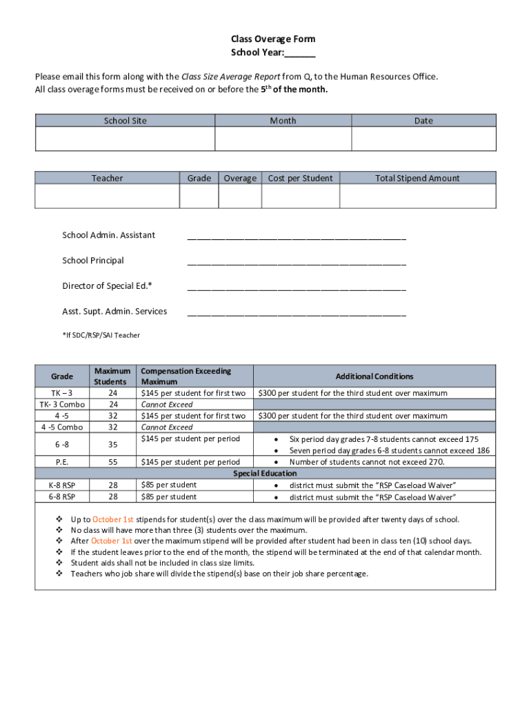 Fillable Online Class Overage Form Fax Email Print - pdfFiller