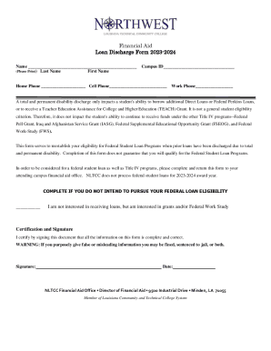 Fillable Online Financial Aid Loan Discharge Form 2023-2024 Fax Email ...