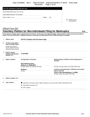 Fillable Online Bankruptcy Forms. Gill R.S. Company d/b/a Elm Street ...
