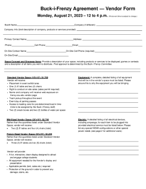 Fillable Online Buck-i-Frenzy AgreementVendor Form Fax Email Print ...