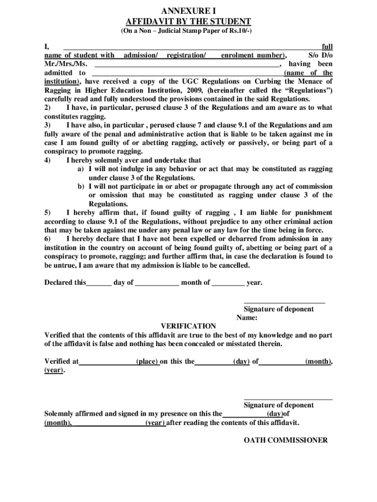 Fillable Online Anti ragging affidavit by student & parent/guardian Fax ...