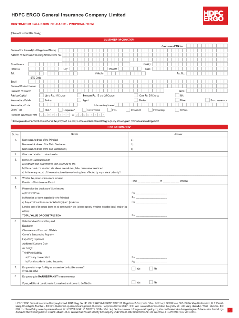 Fillable Online Download hdfc-ergo Contractor-All-Risk proposal-form ...