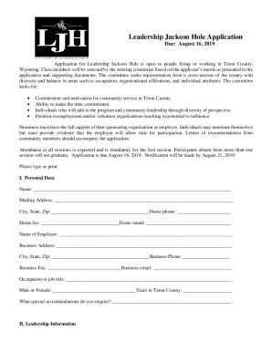 Fillable Online Leadership Jackson Hole Application Fax Email Print - pdfFiller