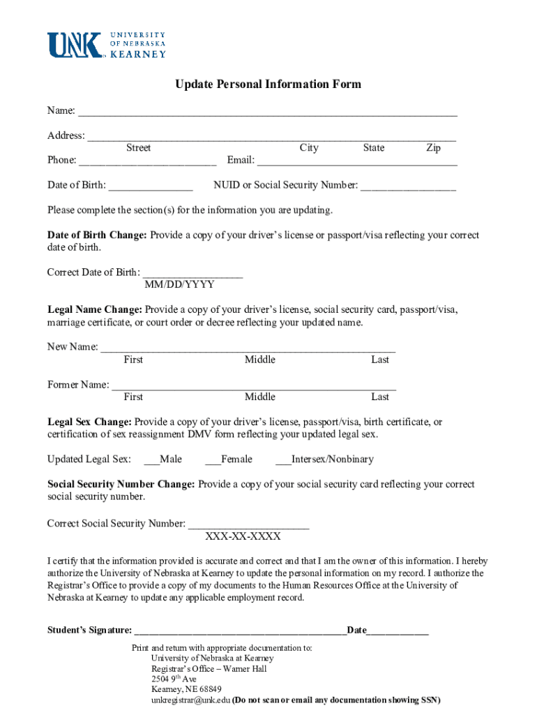 Fillable Online Update Personal Information Form Fax Email Print - pdfFiller