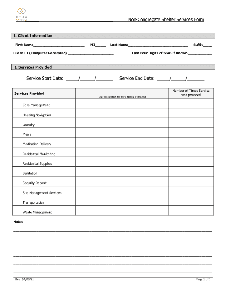 Fillable Online Non-Congregate Shelter Services Form Fax Email Print ...