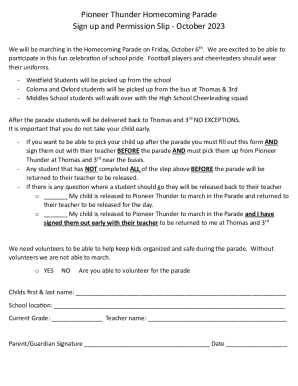 Fillable Online Pioneer Thunder Homecoming Parade Sign up and ...