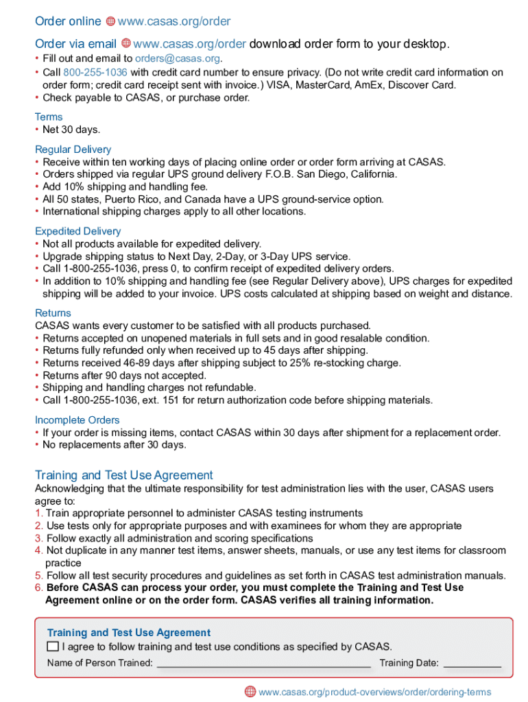 Fillable Online Order CASAS eTests Fax Email Print - pdfFiller