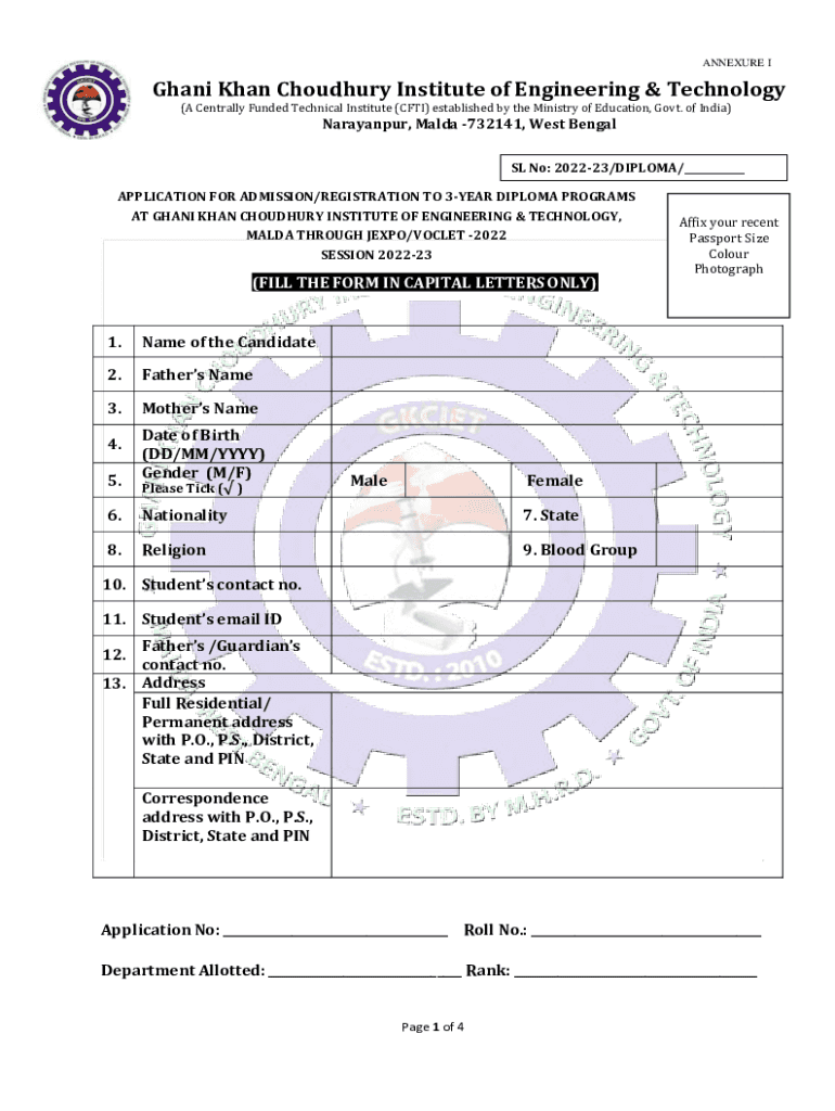 Fillable Online APPLICATION FOR ADMISSION/REGISTRATION TO 3-YEAR ...