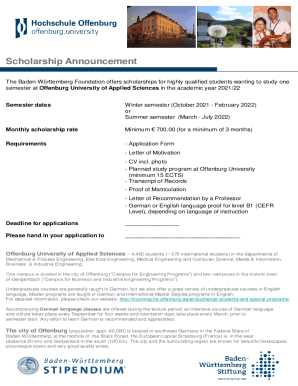 Fillable Online Scholarships for international students at Hochschule ...