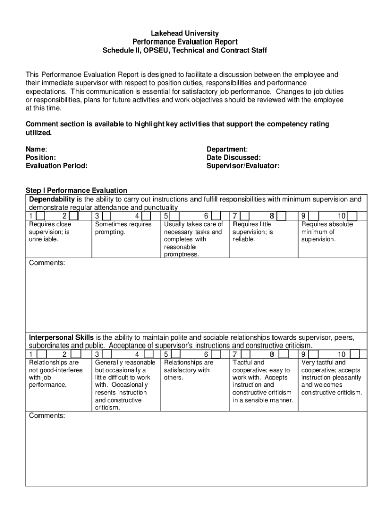 Fillable Online Performance Evaluation Review - Lakehead University ...