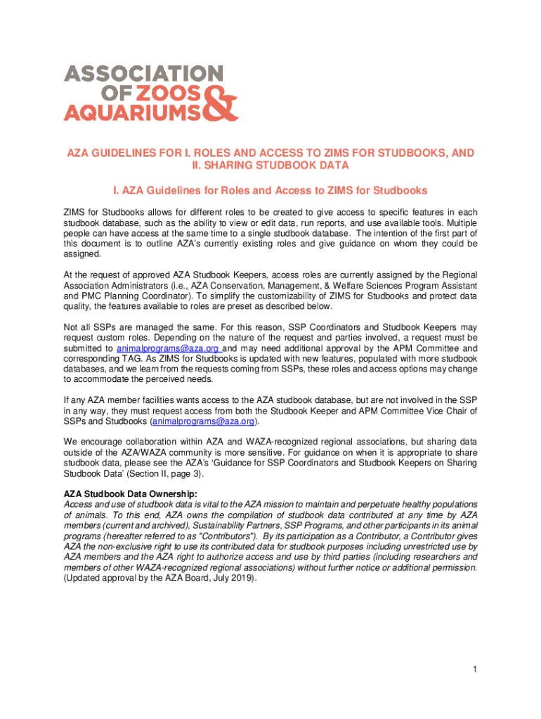 Fillable Online AZA Guidelines for Roles and Access to ZIMS for Studbooks Fax Email Print ...