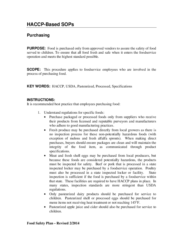 Fillable Online Writing a HACCP-Based Food Safety Plan for Schools Fax Email Print - pdfFiller