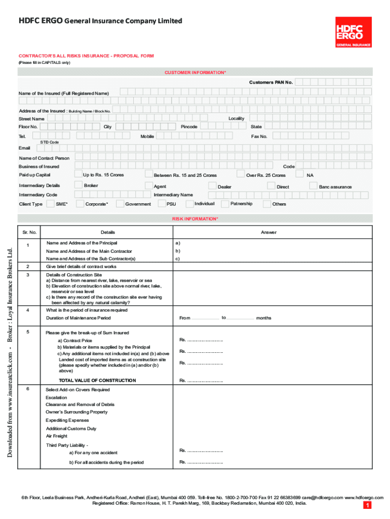 Fillable Online Download hdfc-ergo Contractor-All-Risk proposal-form ...