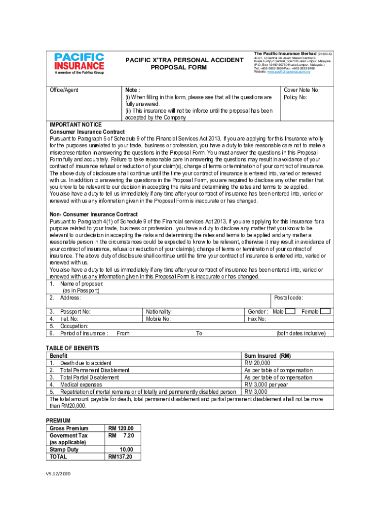 Fillable Online PA PRO PERSONAL ACCIDENT PROPOSAL FORM Fax Email Print ...