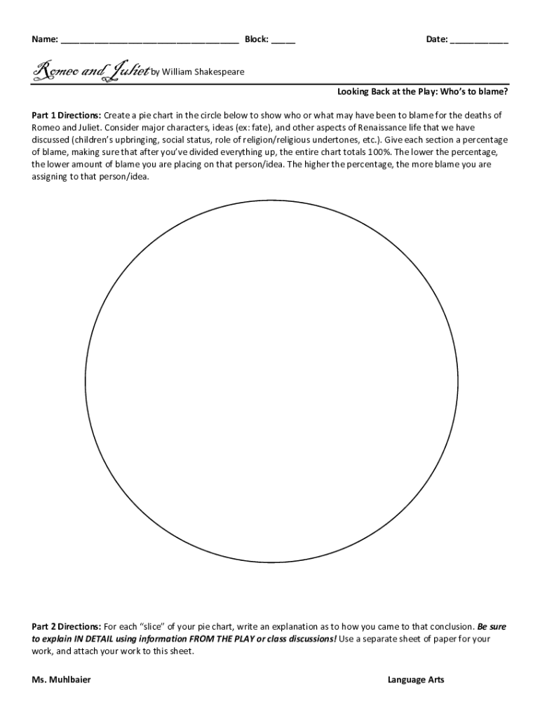 Fillable Online RnJ Looking Back at the Play (Blame Pie Chart).docx Fax ...