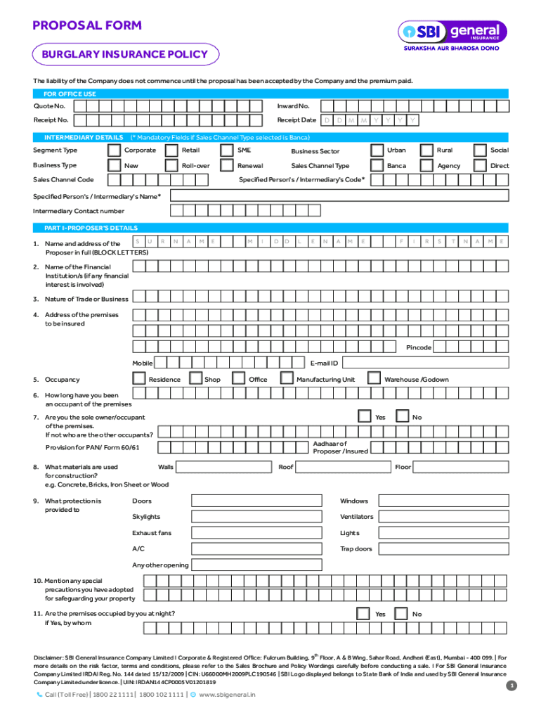 Fillable Online proposal form - burglary insurance policy Fax Email ... Fillable Online proposal form - burglary insurance policy Fax Email ...