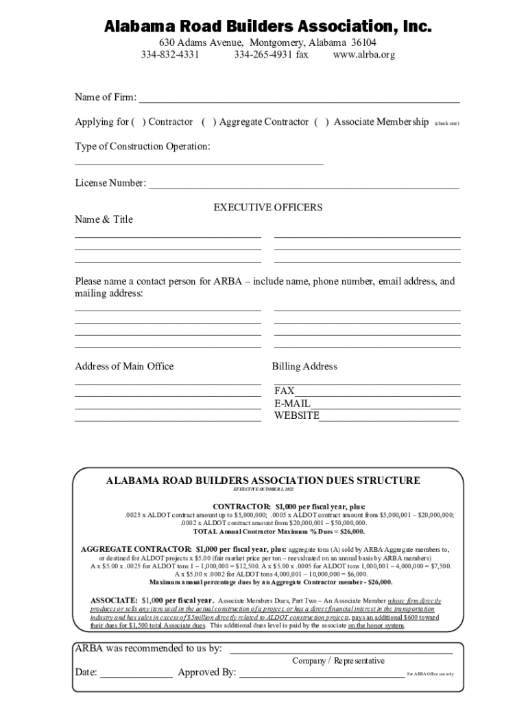 Fillable Online Alabama Road Builders Association - Montgomery, AL ...
