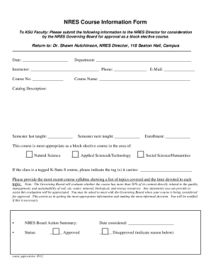 Fillable Online NRES Course Information Form Fax Email Print - pdfFiller