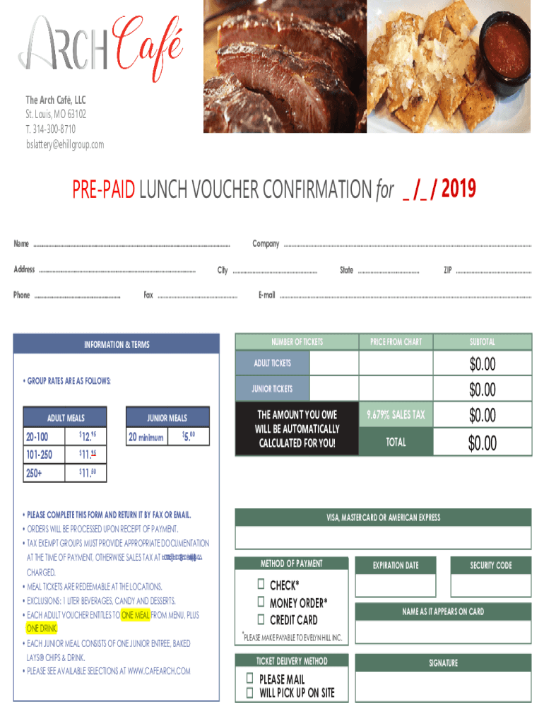 Fillable Online PRE-PAID LUNCH VOUCHER CONFIRMATION for Fax Email Print - pdfFiller