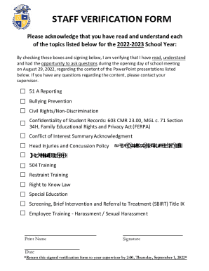 Fillable Online Staff Verification Form. Staff Verification Form Fax Email Print - pdfFiller