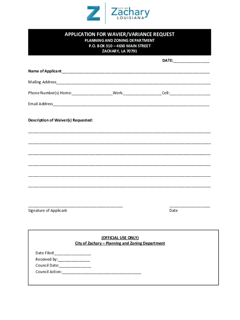 Fillable Online APPLICATION FOR WAVIER/VARIANCE REQUEST Fax Email Print ...