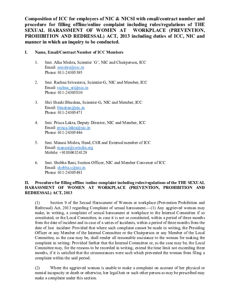 Fillable Online Composition of ICC for employees of NIC & NICSI with ...