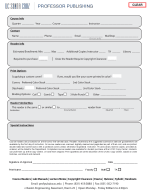 Fillable Online Professor Publishing Course Reader Order Form Fax Email ...