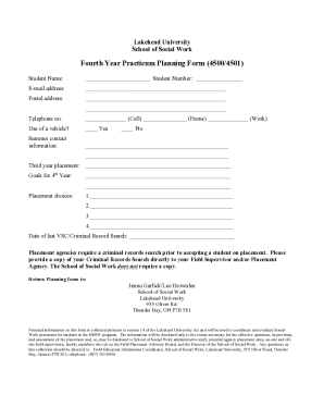 Fillable Online Placement Planning Form (fillable ... Fax Email Print ...