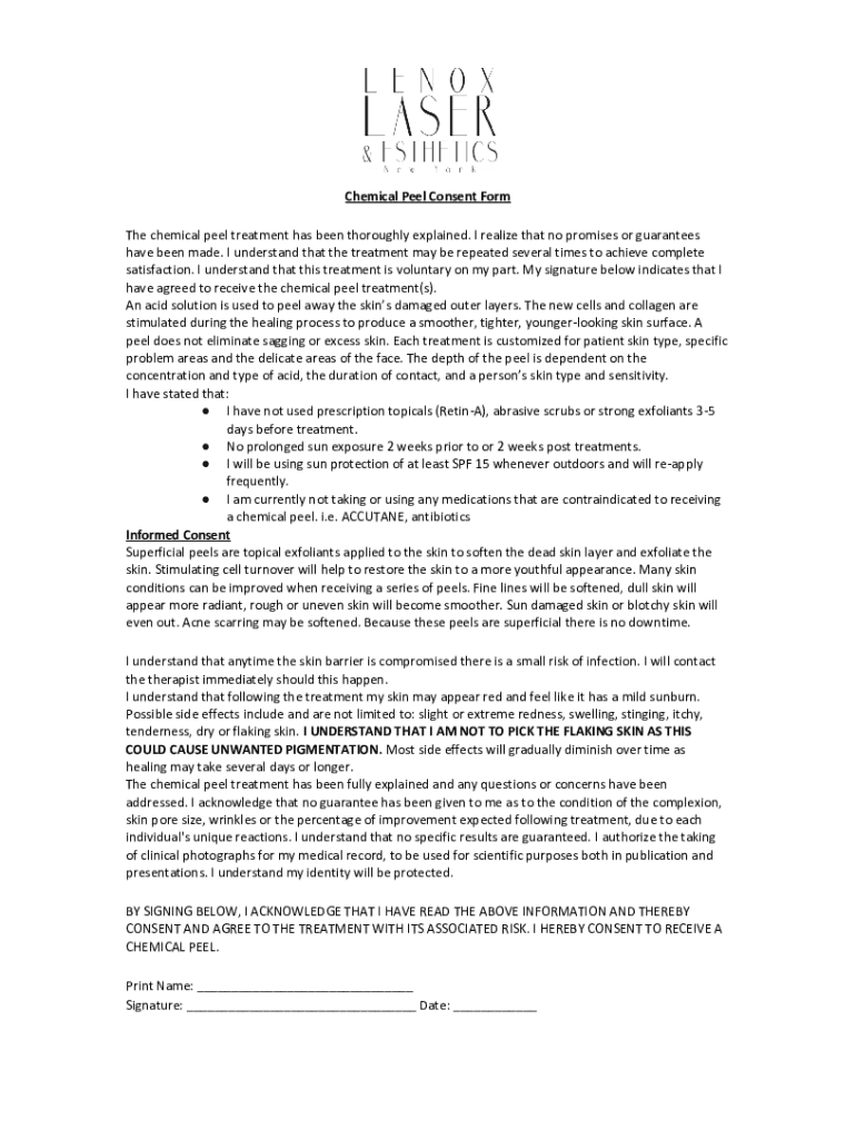 Fillable Online PATIENT CONSENT FORM Chemical Peel (Glow Up Facial) Fax ...