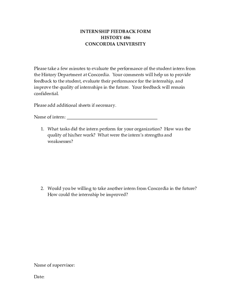 Remplissable En Ligne INTERNSHIP FEEDBACK FORM Fax Email Imprimer ...