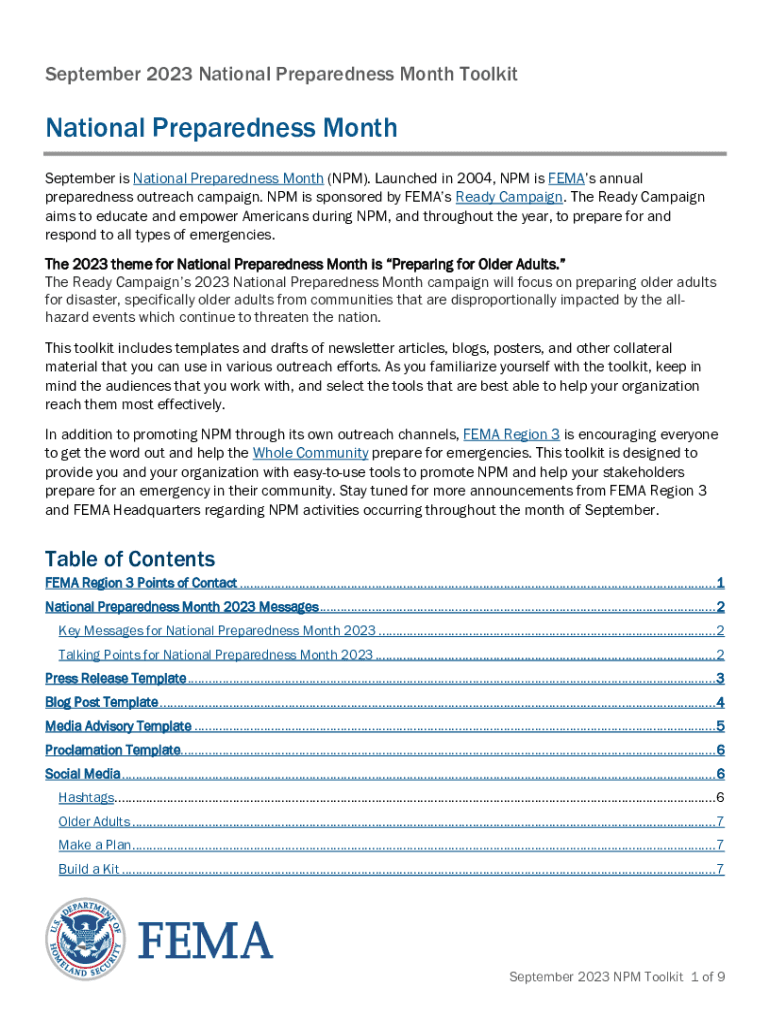 Fillable Online FEMA, Ready Campaign Launch National Preparedness ...