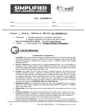 Fillable Online TLE - COOKERY 9 Fax Email Print - pdfFiller