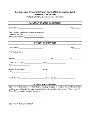 Fillable Online 2017-2018 permission and waiver form for children and youth Fax Email Print ...
