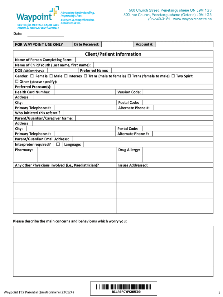 Fillable Online Waypoint Centre for Mental Health Care - Family, Child ...