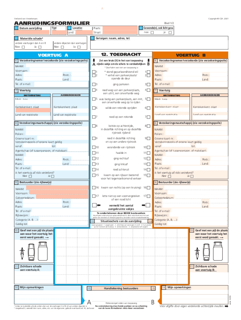 Invulbaar Online Europees schadeformulier. Schadeformulier voor schade ...