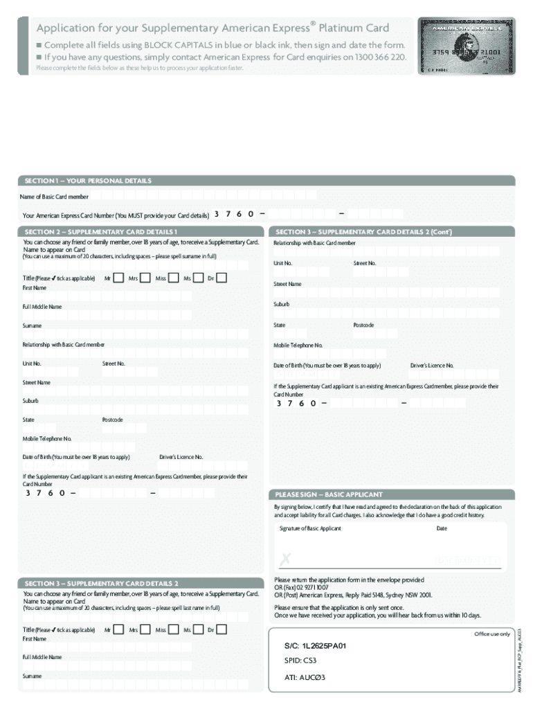 Fillable Online American Express - supplementary application form ...