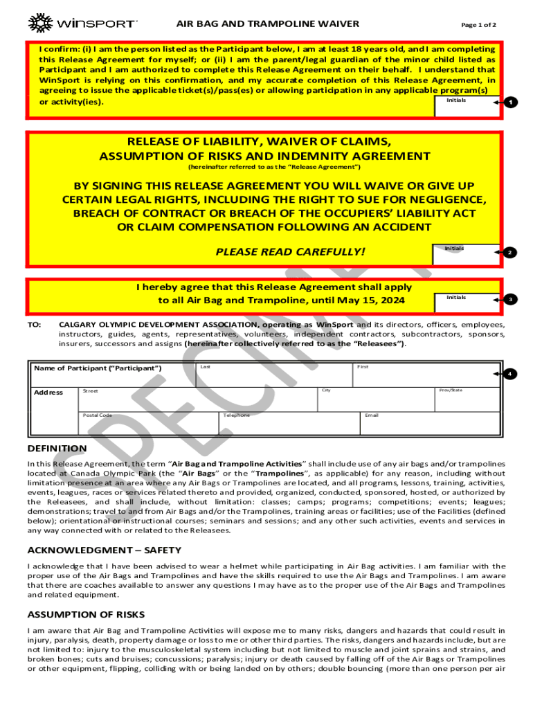 Fillable Online Air Bag and Trampoline Waiver - (exp May 15) - Web ...
