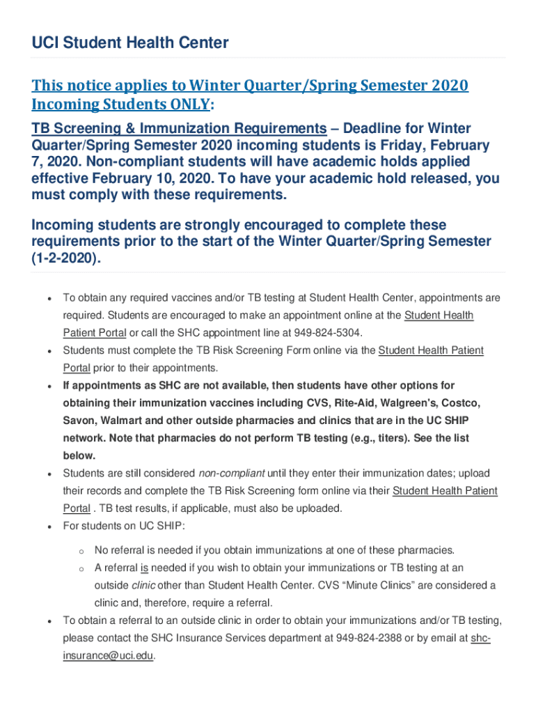 Fillable Online shc uci This notice applies to Winter Quarter/Spring ...
